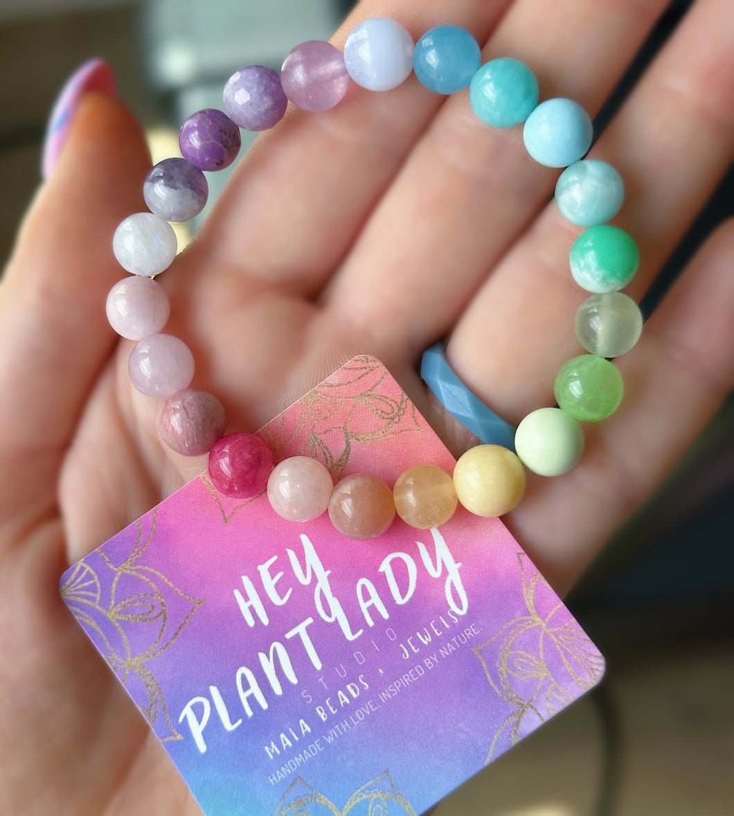 Pastel Rainbow Stretch Mala Bracelet Hey Plant Lady Studio pastel-rainbow-stretch-mala-bracelet-hey-plant-lady-studio